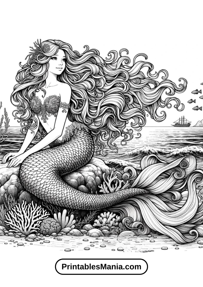 Free Printable Mermaid Coloring Pages PDF - Printables Mania