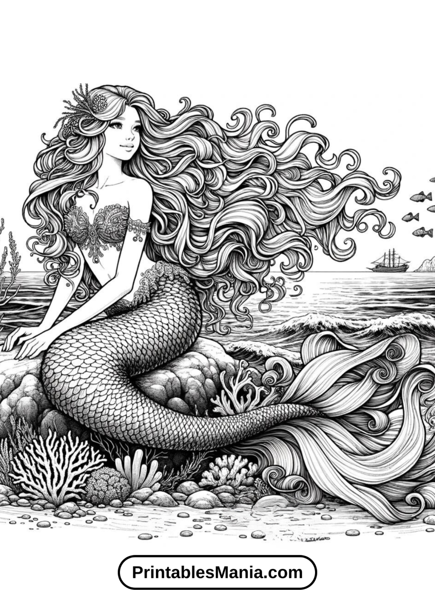 Free Printable Mermaid Coloring Pages PDF - Printables Mania