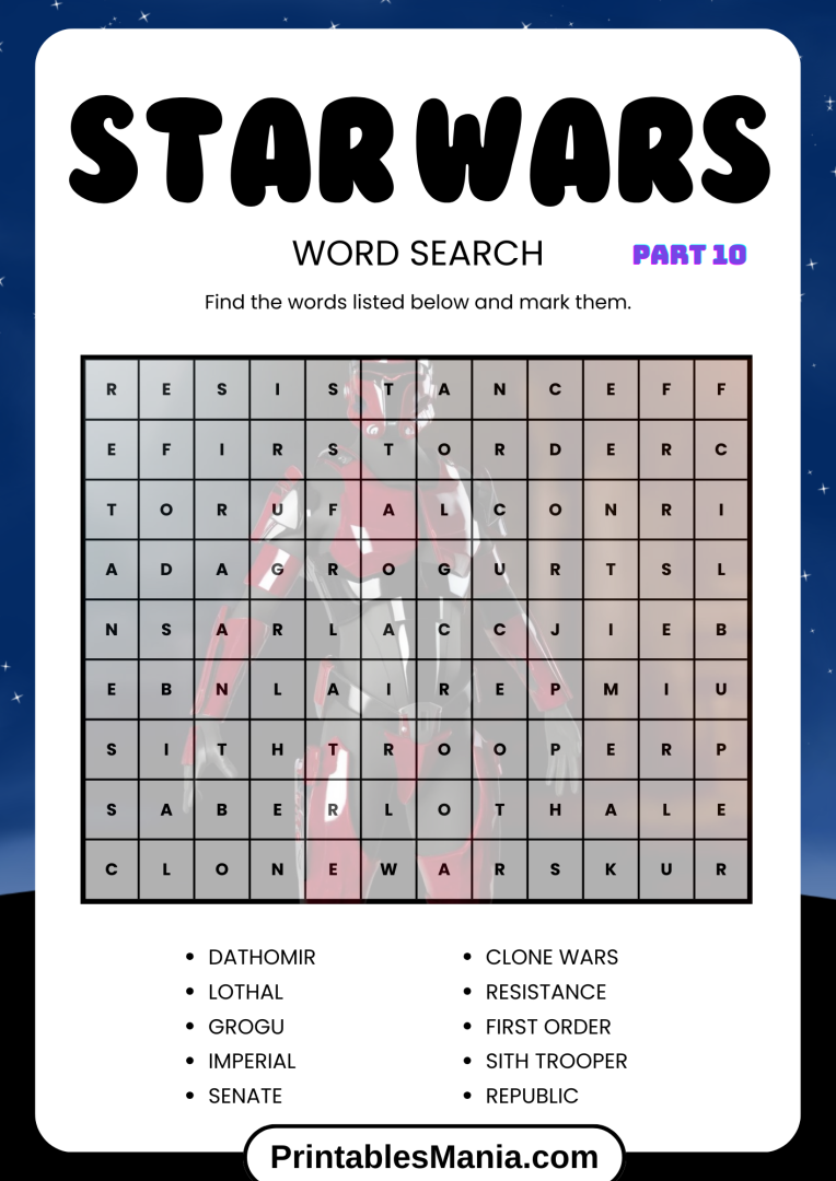 Star Wars Word Search Free Printable - Printables Mania