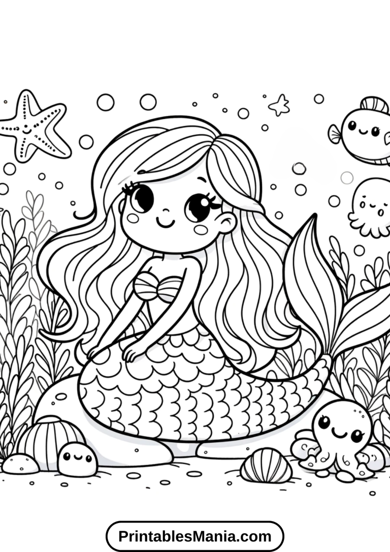 Free Printable Mermaid Coloring Pages PDF - Printables Mania