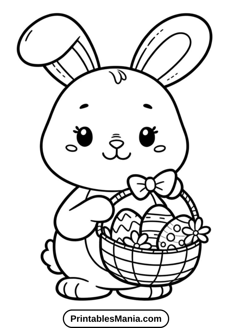 Cute Easter Bunny Coloring Page Printable - Printables Mania