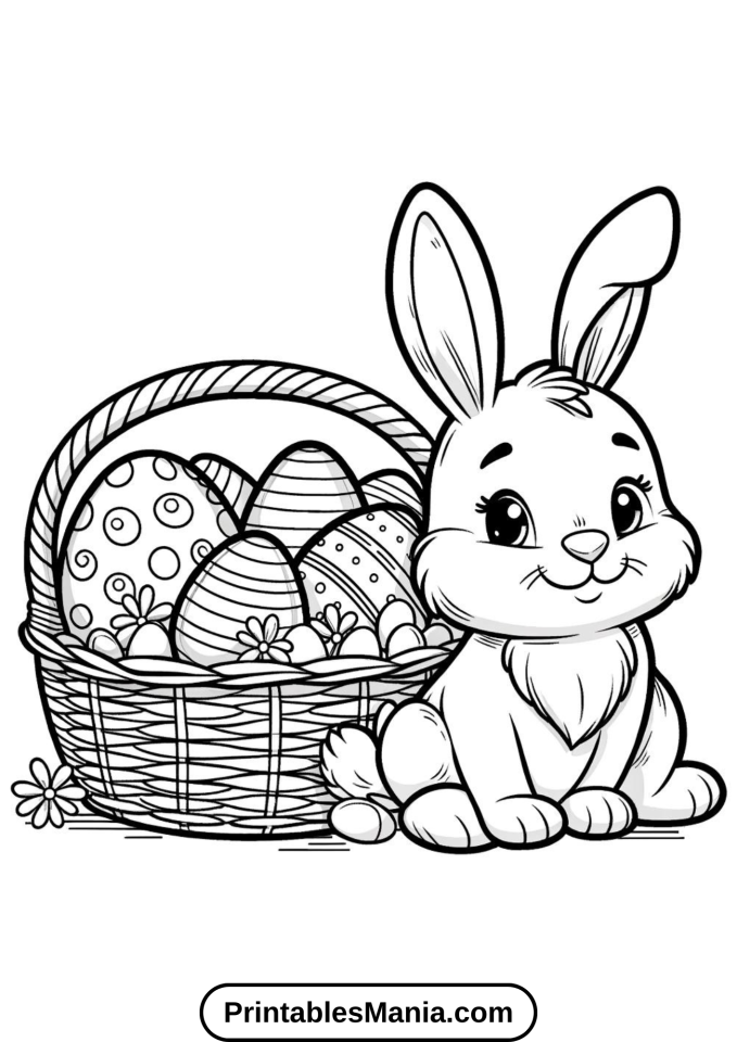 Cute Easter Bunny Coloring Page Printable - Printables Mania