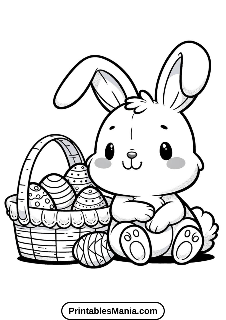 Cute Easter Bunny Coloring Page Printable - Printables Mania