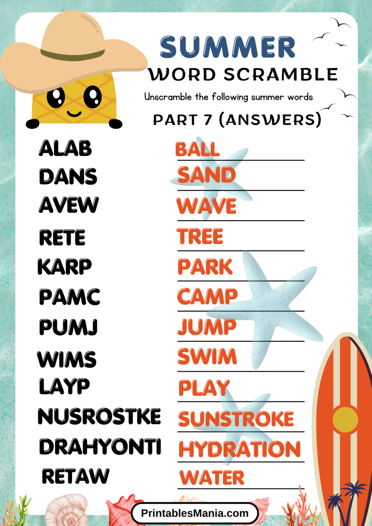 Summer Word Scramble Worksheet Printable - Printables Mania