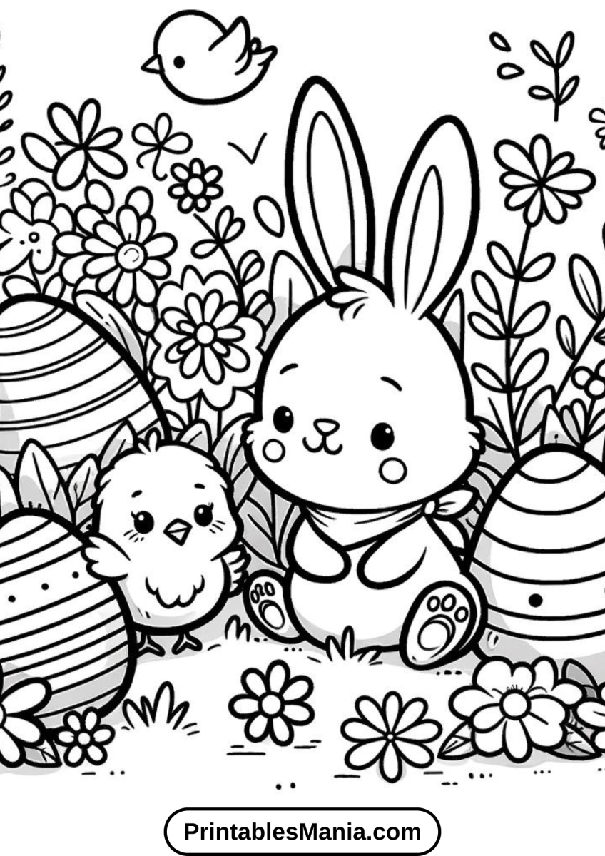 Cute Easter Bunny Coloring Page Printable - Printables Mania