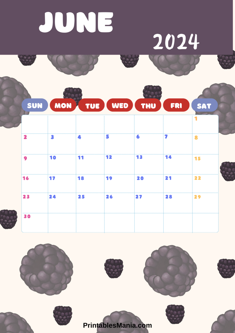 June 2024 Printable Calendars (FREE) - Printables Mania
