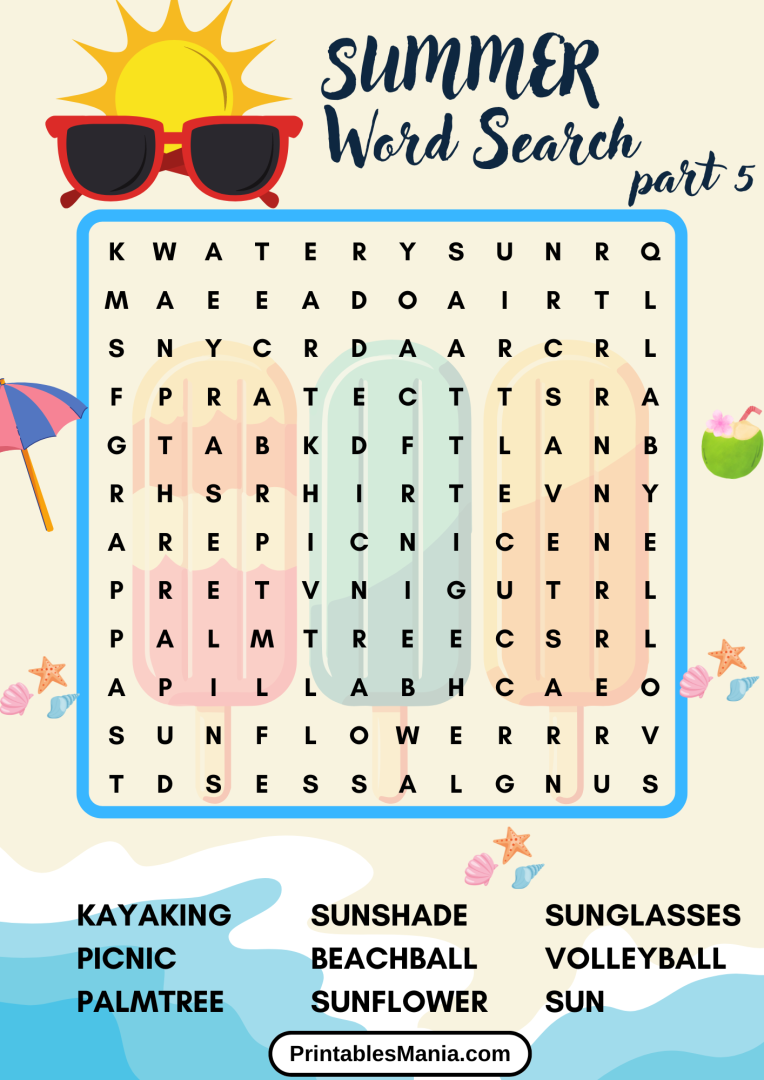 Summer Word Search Free Printable - Printables Mania