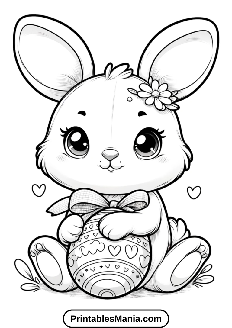 Cute Easter Bunny Coloring Page Printable - Printables Mania