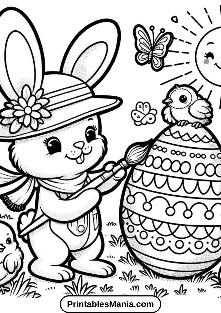 Cute Easter Bunny Coloring Page Printable - Printables Mania