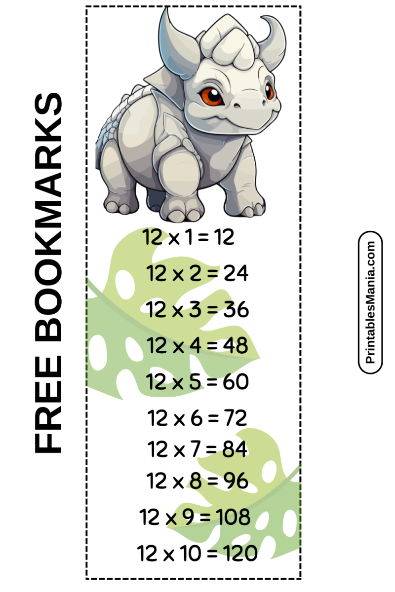 Colorful Cute Dragon Animal Multiplication Table Bookmark - Printables ...