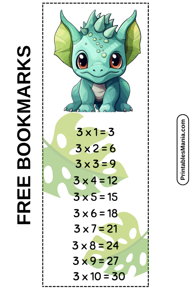 Colorful Cute Dragon Animal Multiplication Table Bookmark - Printables ...