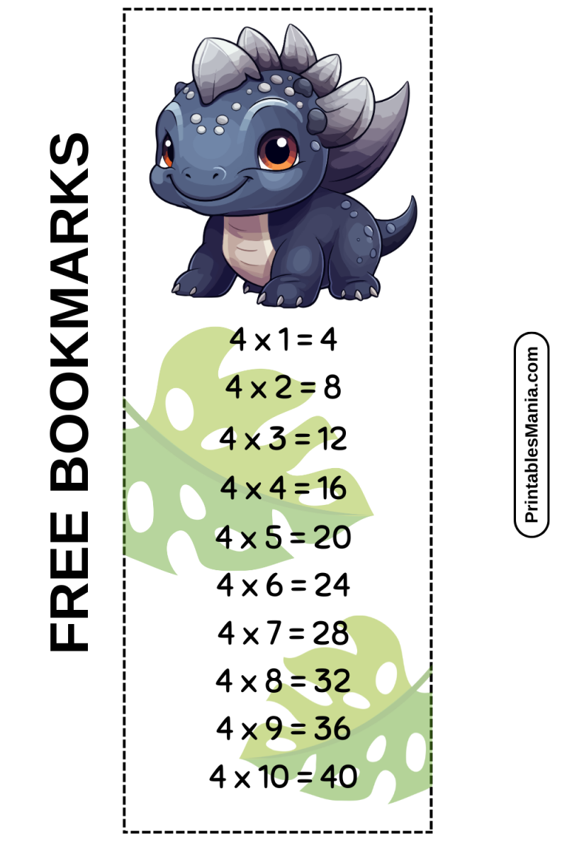 Colorful Cute Dragon Animal Multiplication Table Bookmark - Printables ...