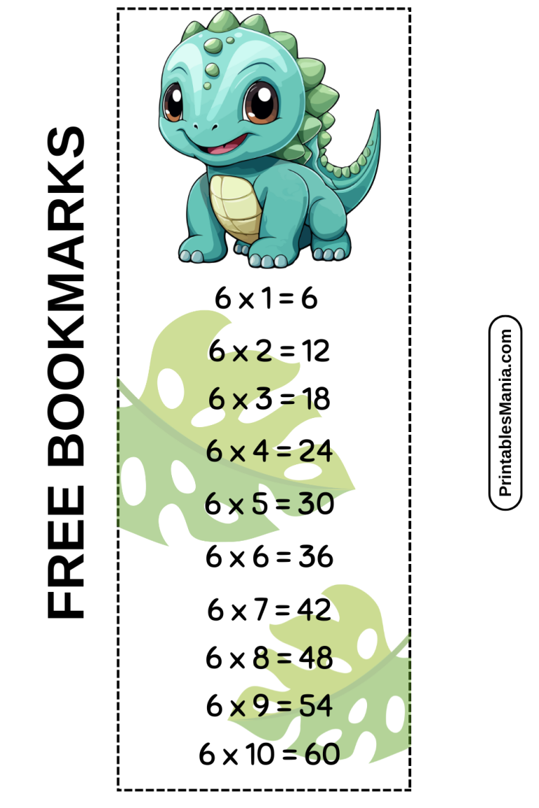 Colorful Cute Dragon Animal Multiplication Table Bookmark - Printables ...