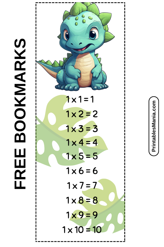 Colorful Cute Dragon Animal Multiplication Table Bookmark - Printables ...