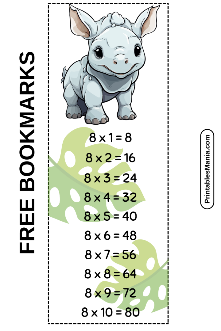 Colorful Cute Dragon Animal Multiplication Table Bookmark - Printables ...