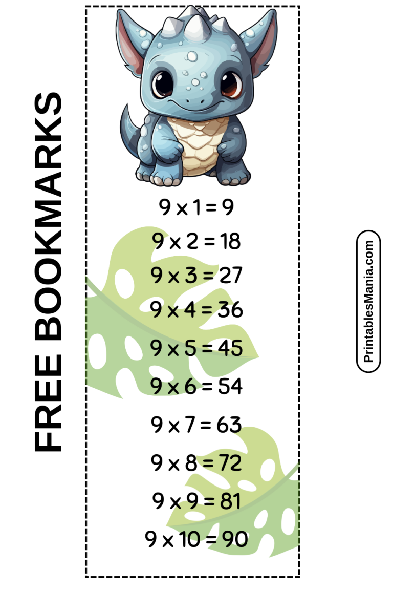 Colorful Cute Dragon Animal Multiplication Table Bookmark - Printables ...