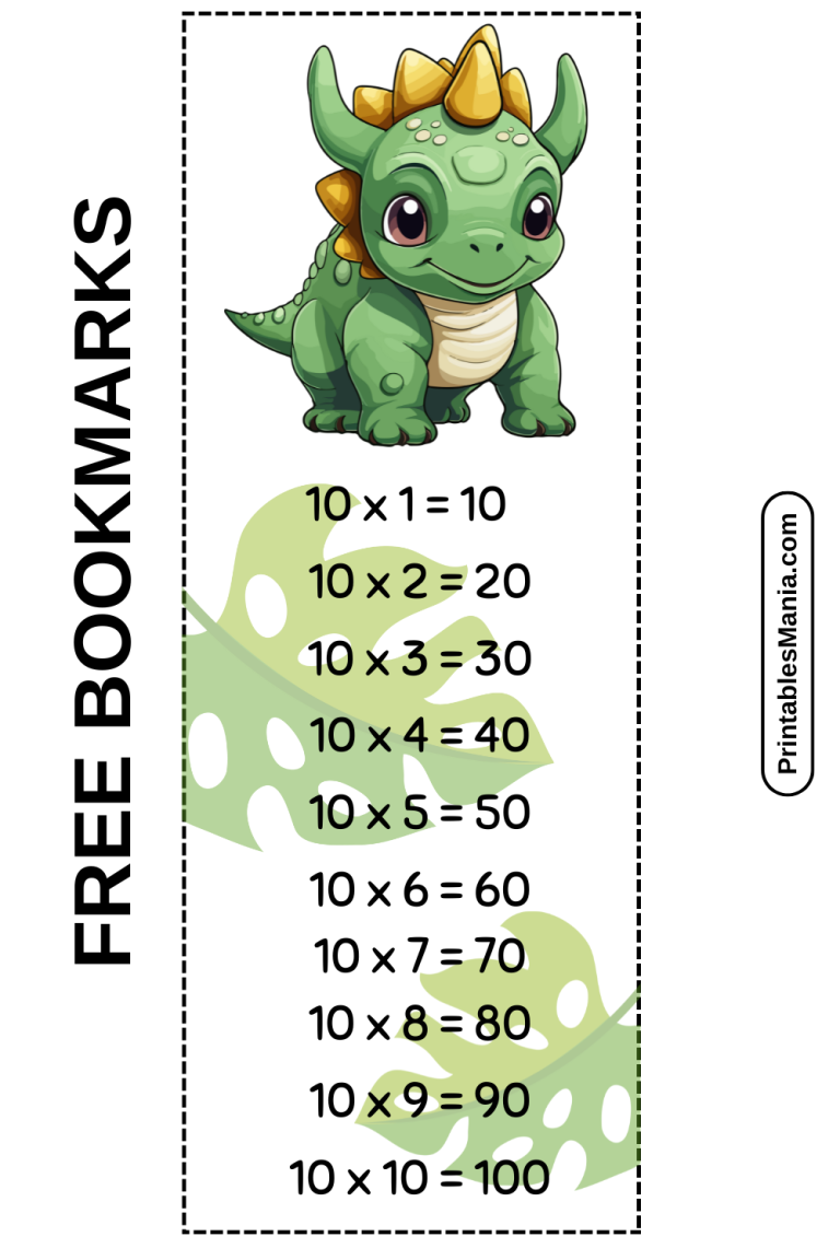 Colorful Cute Dragon Animal Multiplication Table Bookmark - Printables ...