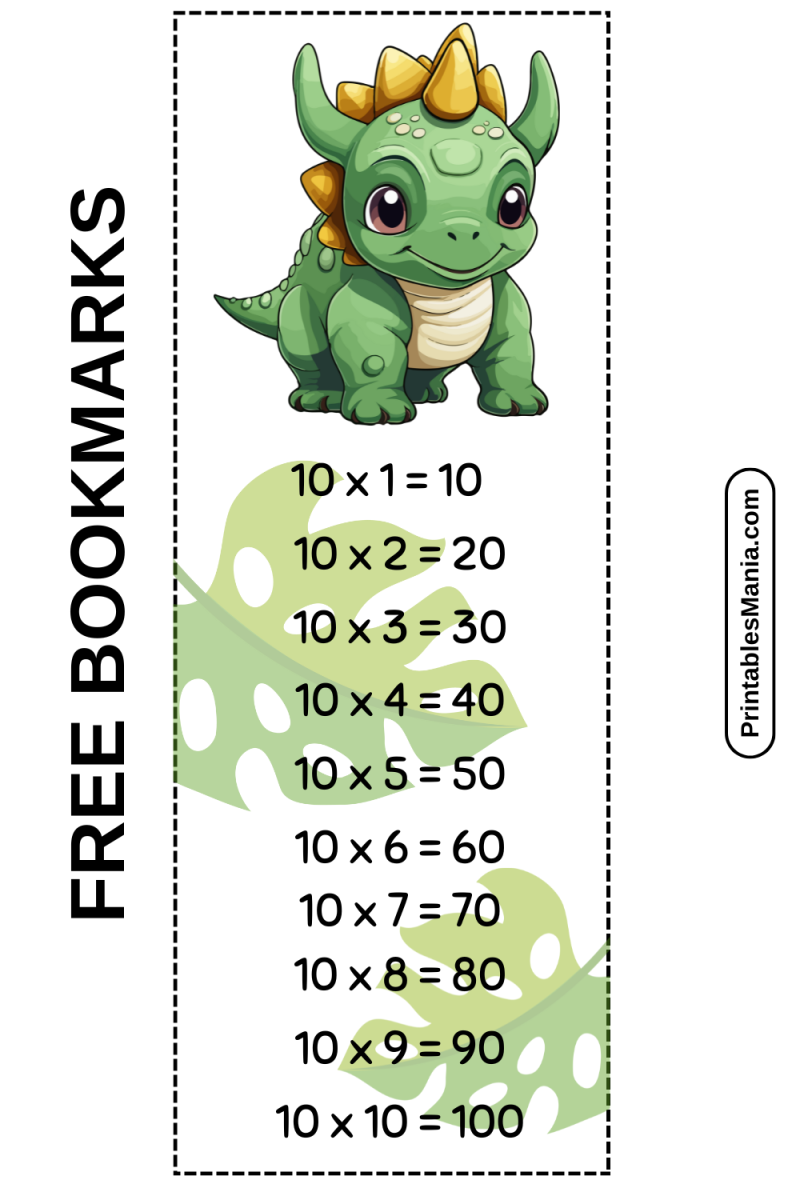 Colorful Cute Dragon Animal Multiplication Table Bookmark - Printables ...