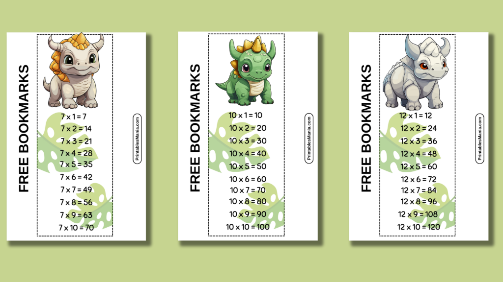 Colorful Cute Dragon Animal Multiplication Table Bookmark - Printables ...