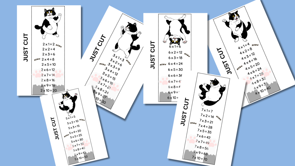 Cute Black Cat Multiplication Bookmarks Printable - Printables Mania