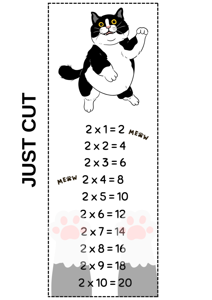 Cute Black Cat Multiplication Bookmarks Printable - Printables Mania