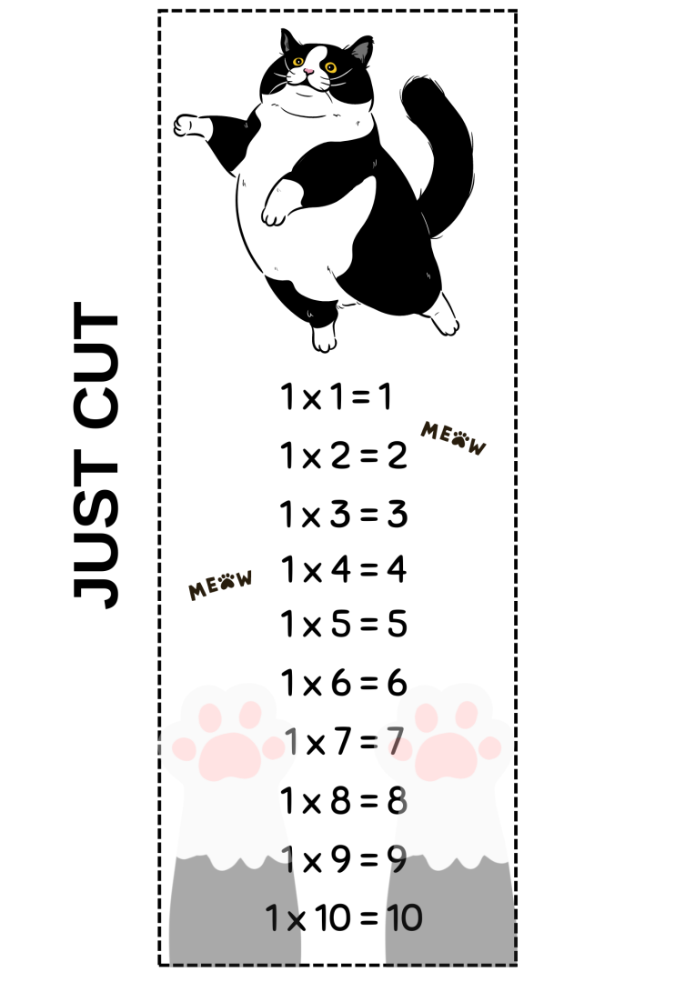 Cute Black Cat Multiplication Bookmarks Printable - Printables Mania