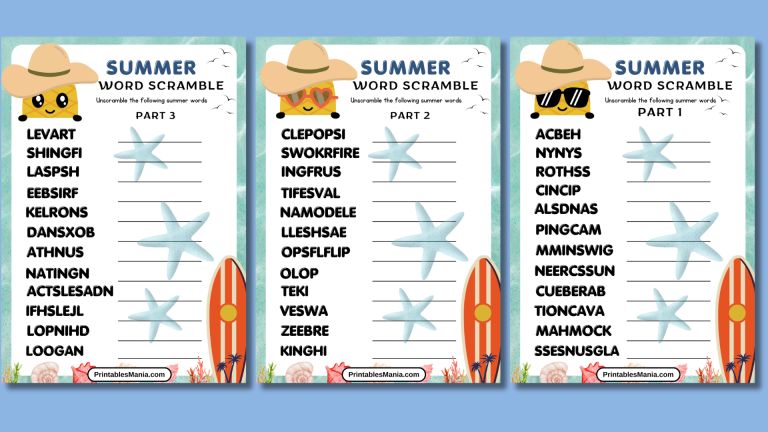 Summer Word Scramble Worksheet Printable - Printables Mania