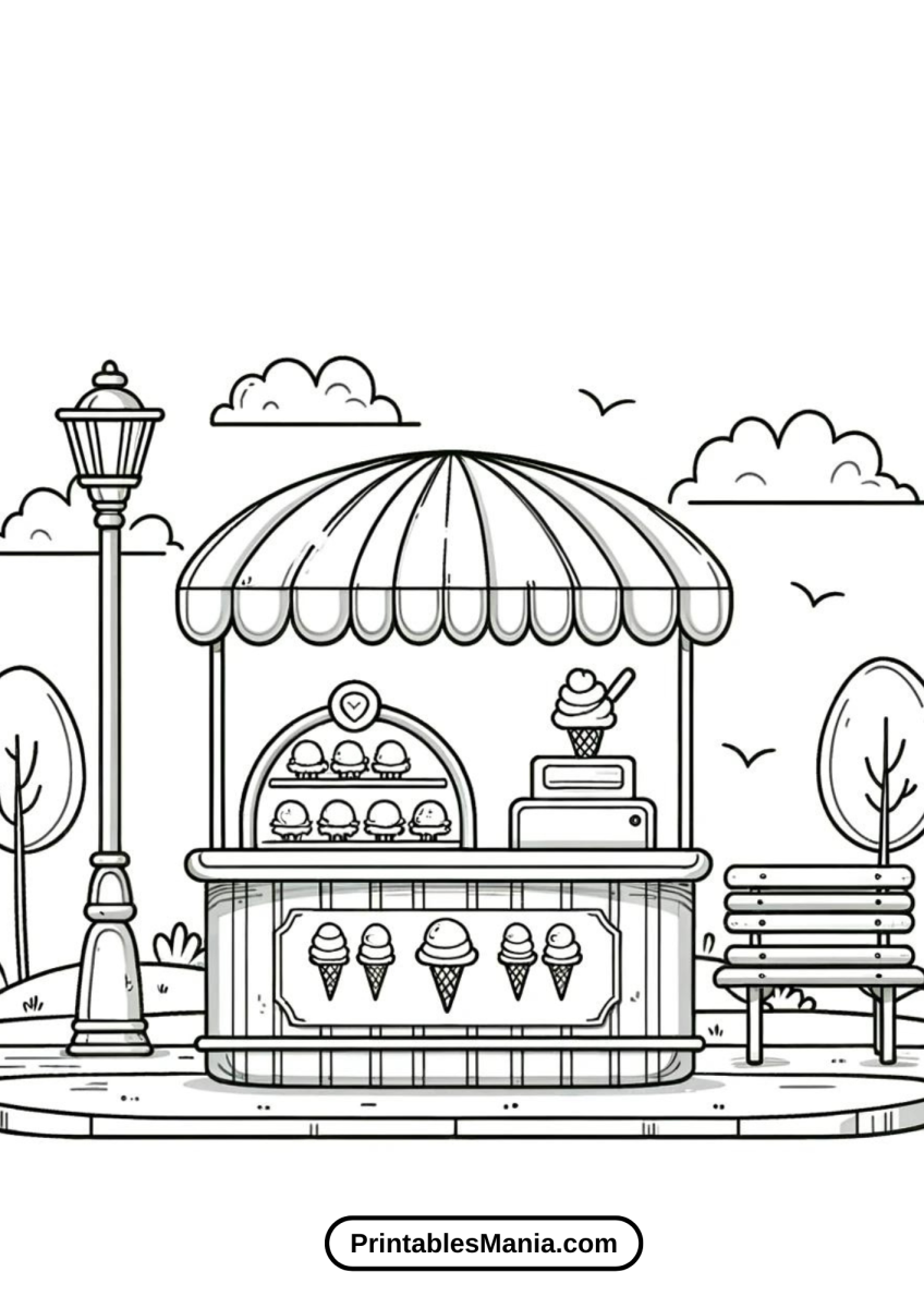 Ice Cream Shop Coloring Page - Printables Mania