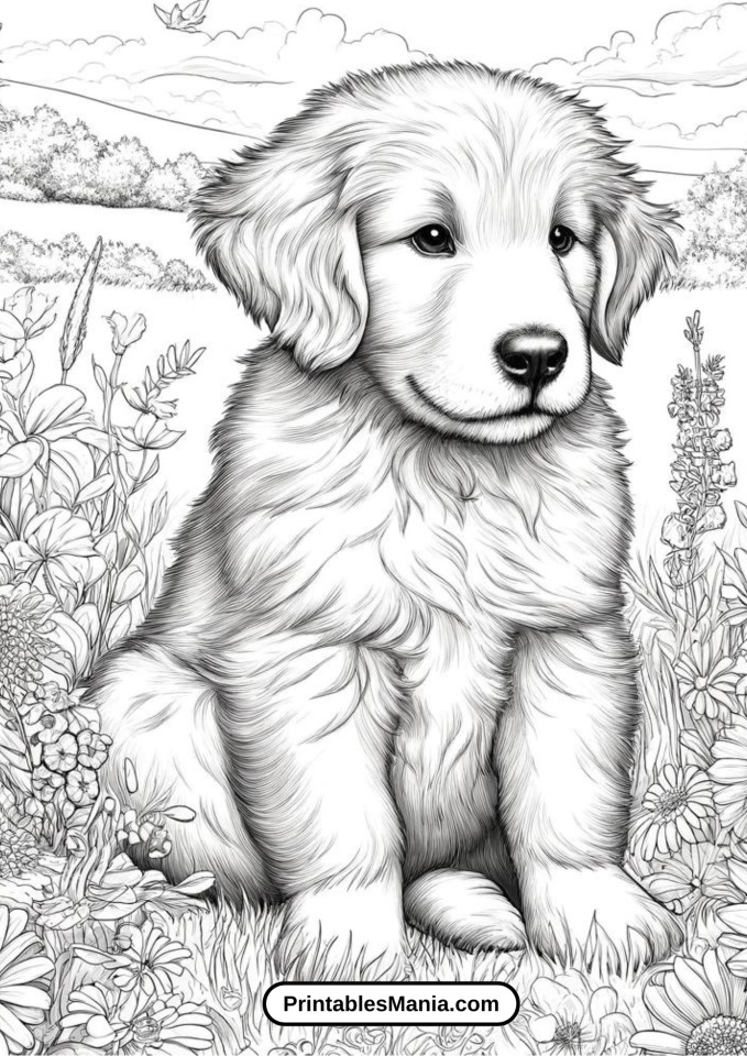 Golden Retriever Puppy Coloring Page - Printables Mania
