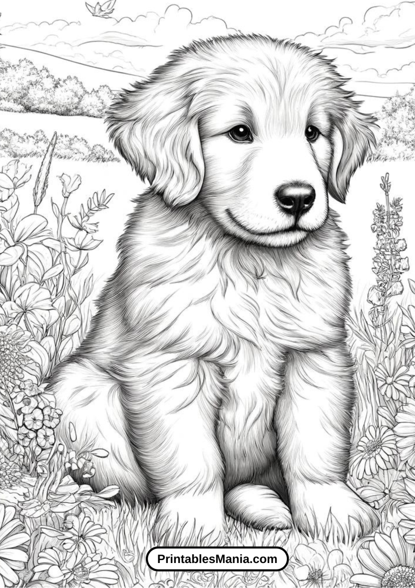 Golden Retriever Puppy Coloring Page - Printables Mania