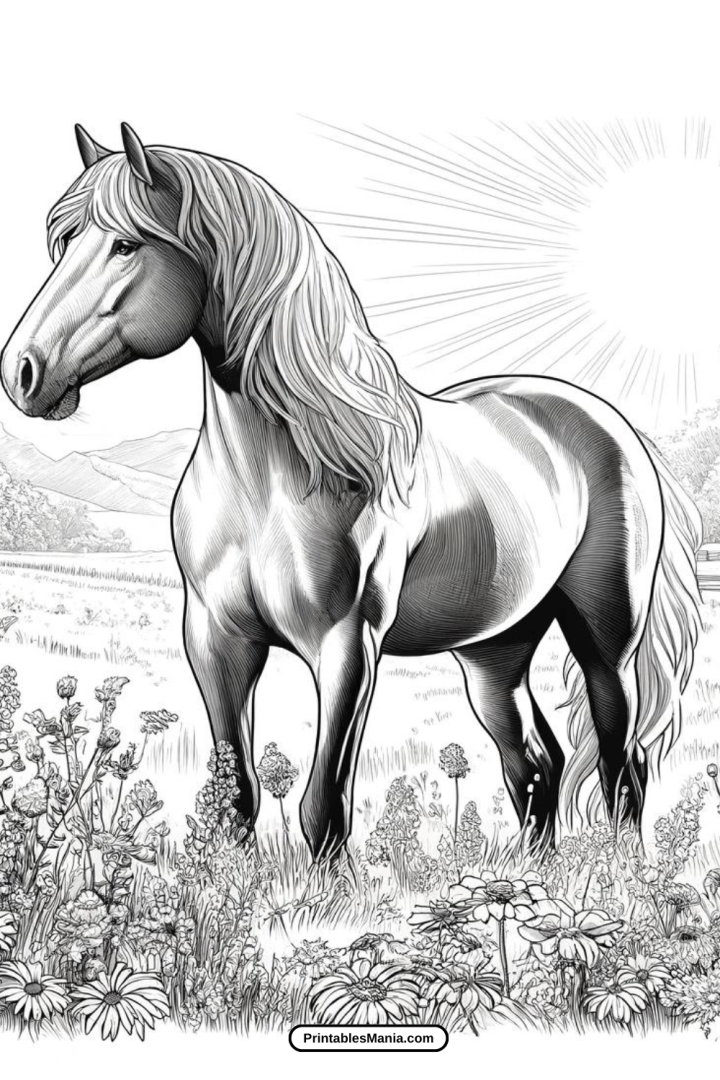 Realistic Horse Coloring Page - Printables Mania