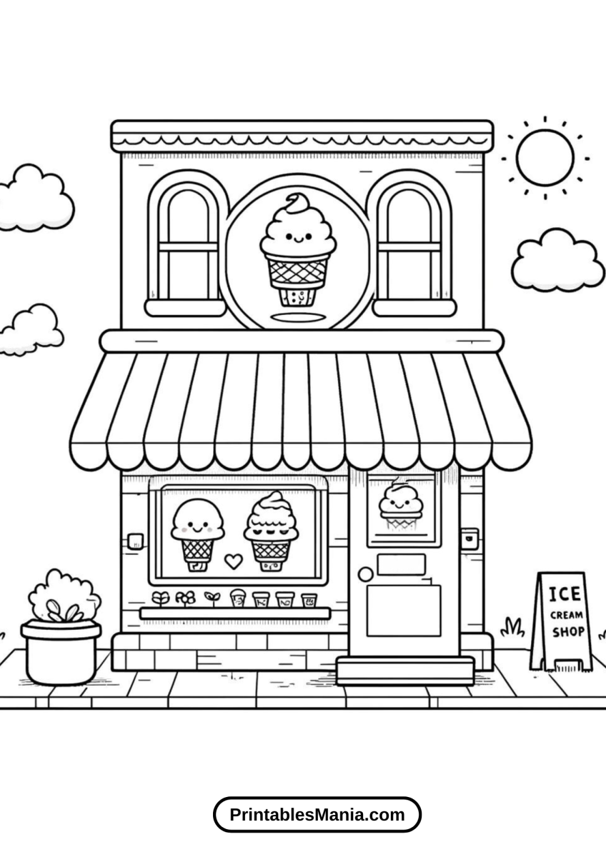 Ice Cream Shop Coloring Page - Printables Mania