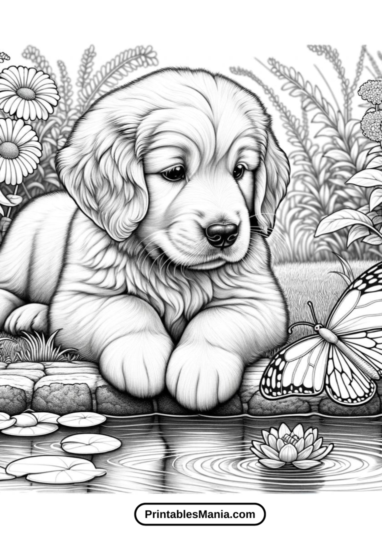 Golden Retriever Puppy Coloring Page - Printables Mania