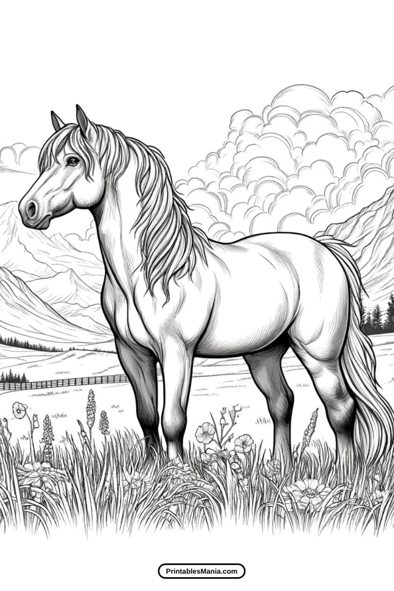 Realistic Horse Coloring Page - Printables Mania