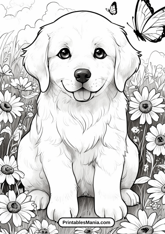 Golden Retriever Puppy Coloring Page - Printables Mania