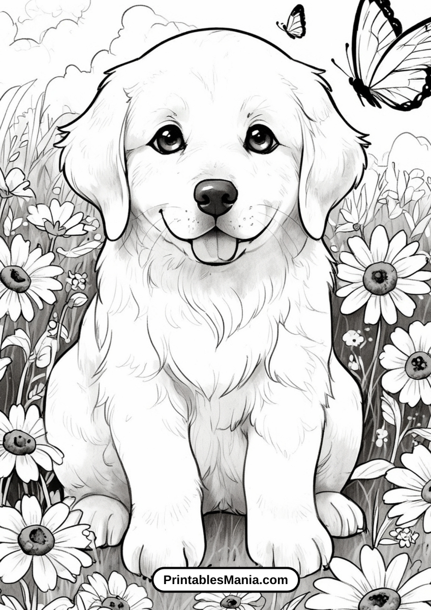 Golden Retriever Puppy Coloring Page - Printables Mania