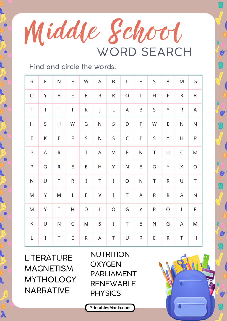 Free Printable Word Searches For Middle School - Printables Mania