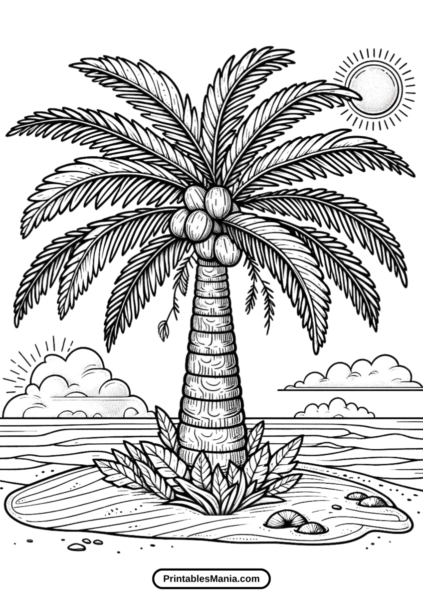 Palm Tree Coloring Page - Printables Mania