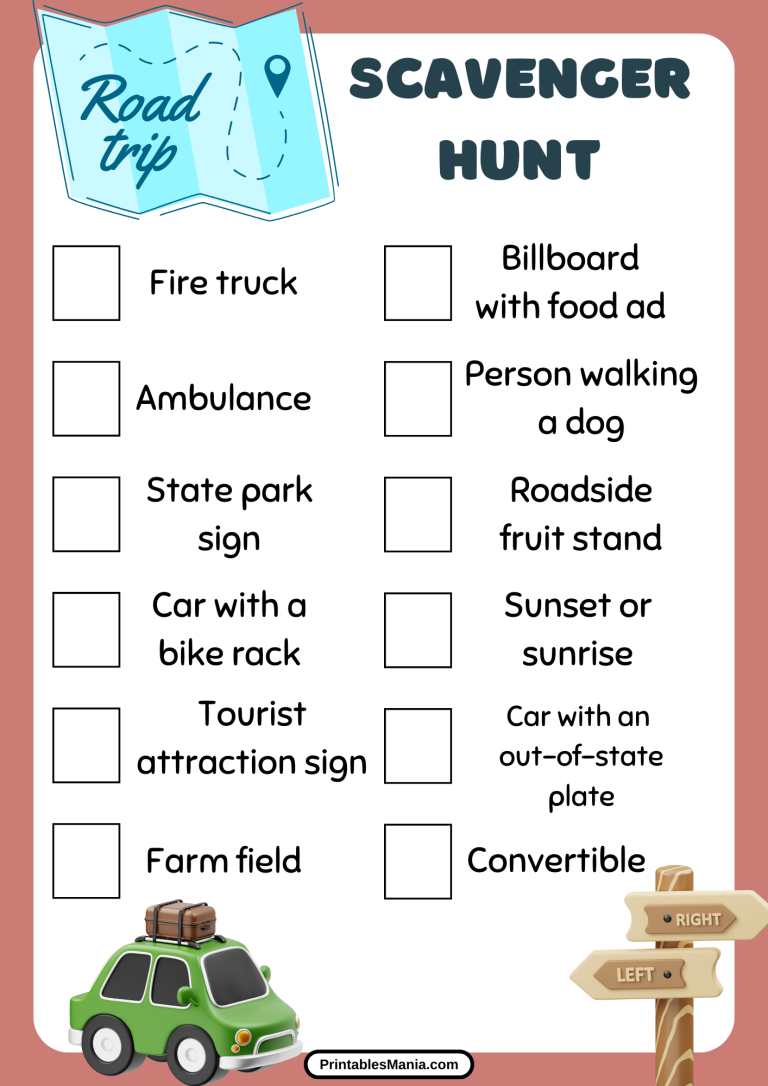 Road Trip Scavenger Hunt Printable - Printables Mania
