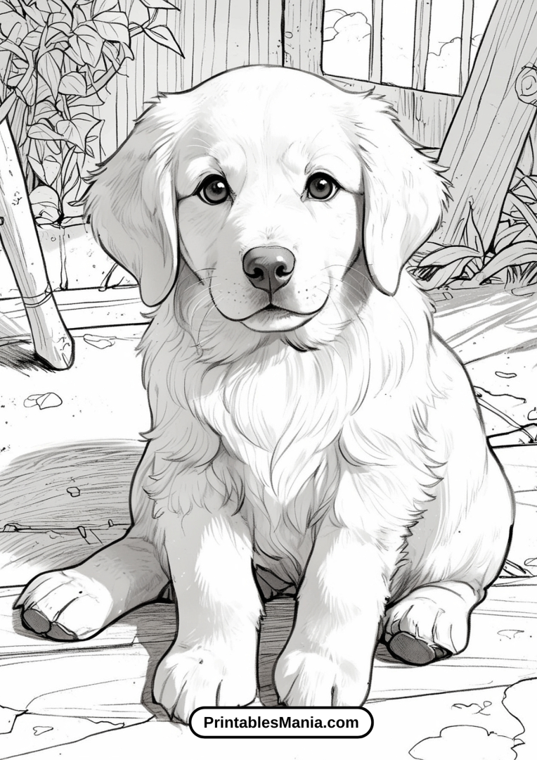 Golden Retriever Puppy Coloring Page - Printables Mania