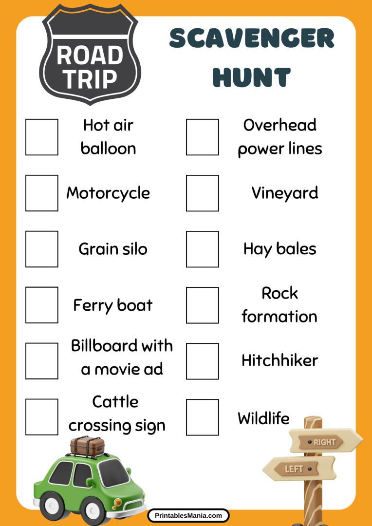 Road Trip Scavenger Hunt Printable - Printables Mania