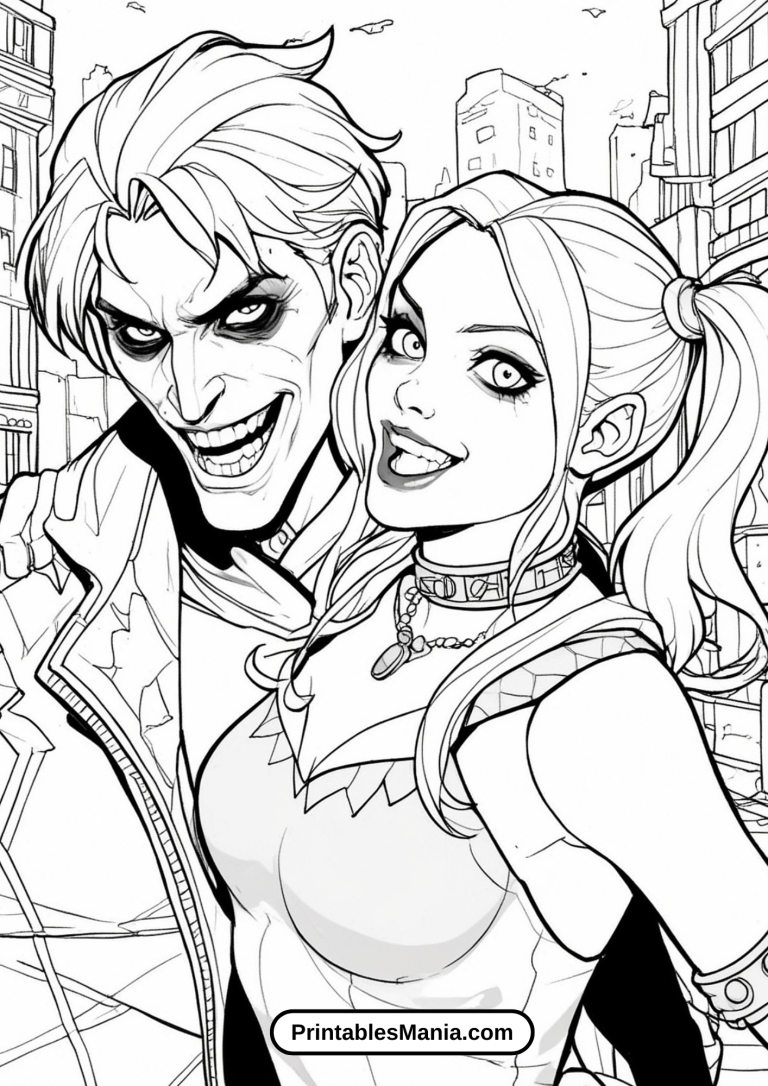 Free Harley Quinn and Joker Coloring Pages: Download Printable Sheets ...