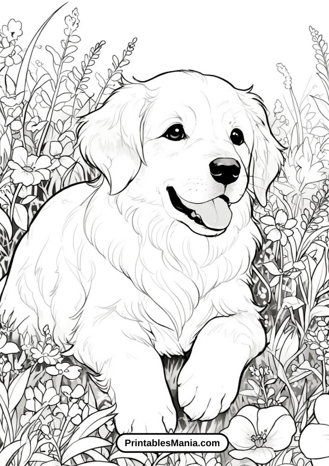 Golden Retriever Puppy Coloring Page - Printables Mania