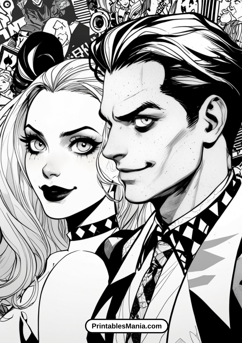 Free Harley Quinn and Joker Coloring Pages: Download Printable Sheets ...