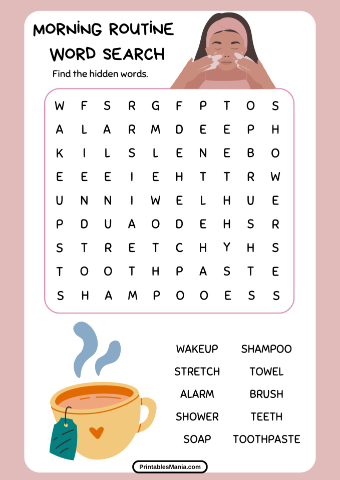 Morning Routine Word Search - Printables Mania