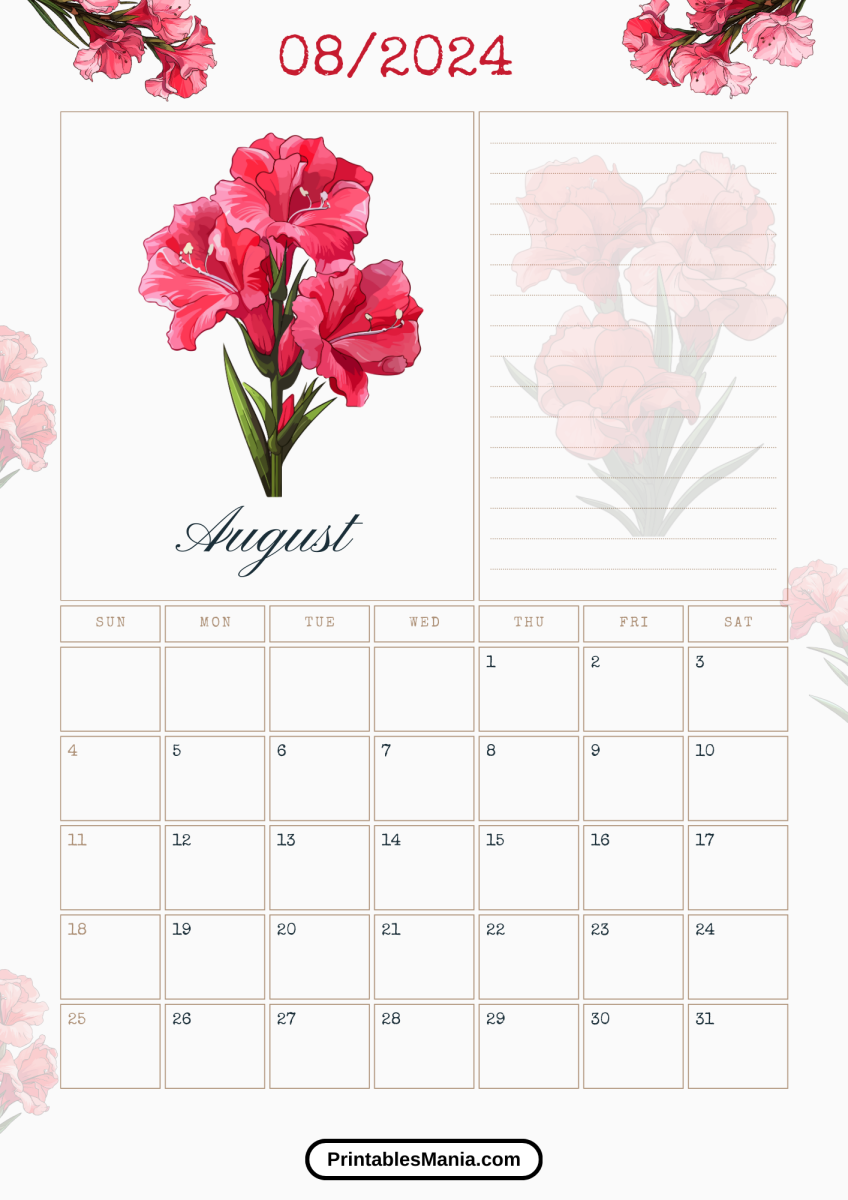 August 2024 Calendar Printable - Printables Mania