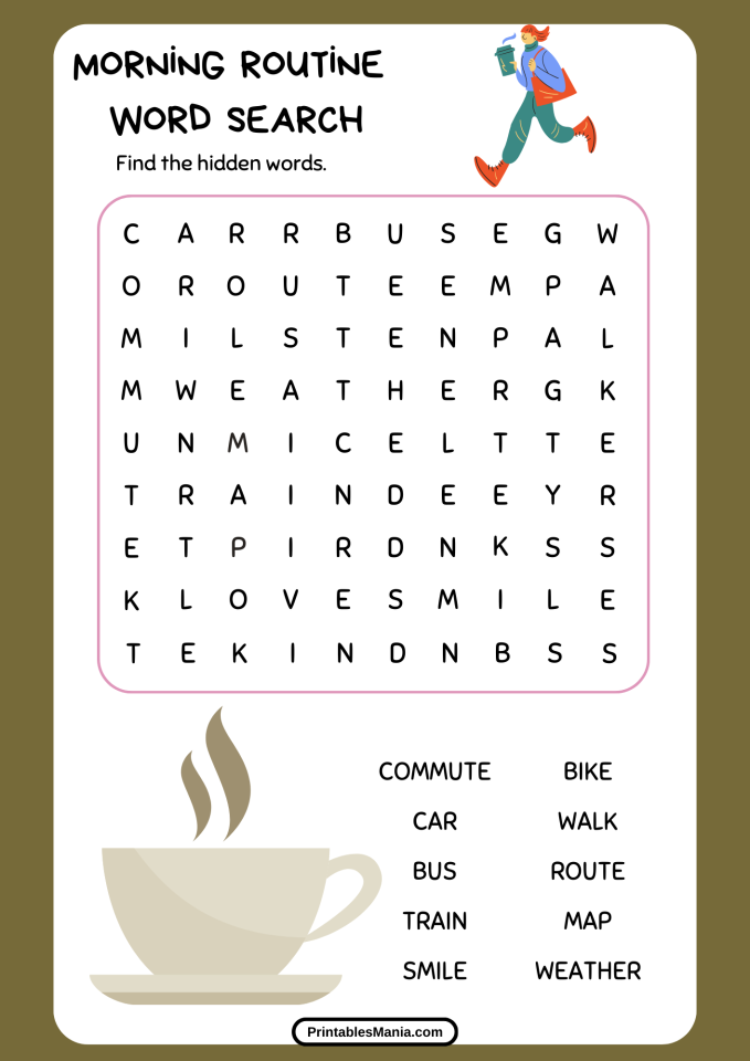 Morning Routine Word Search - Printables Mania