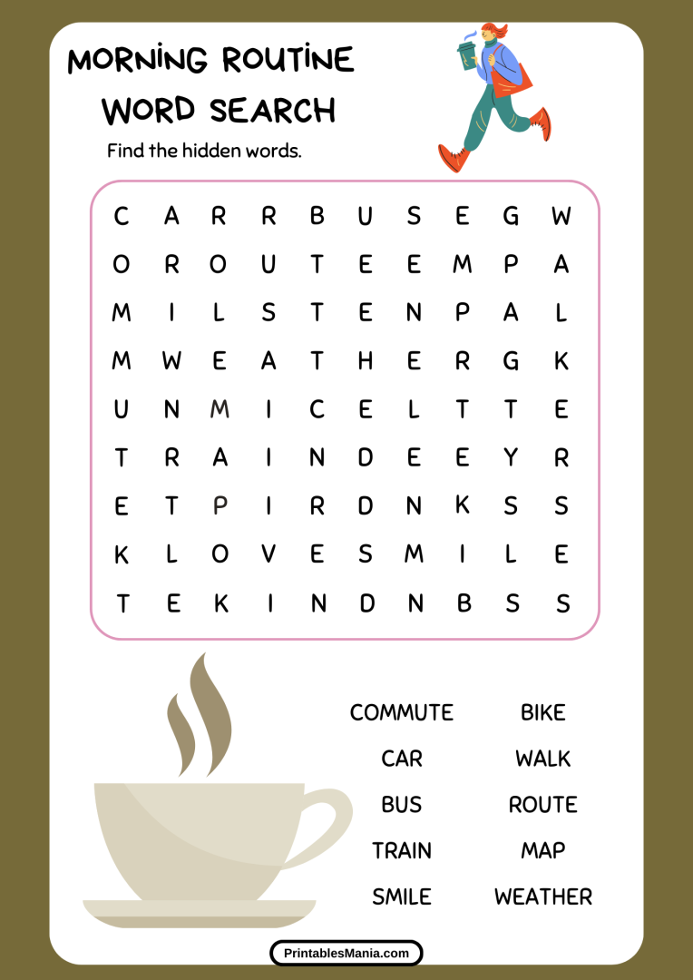 Morning Routine Word Search - Printables Mania