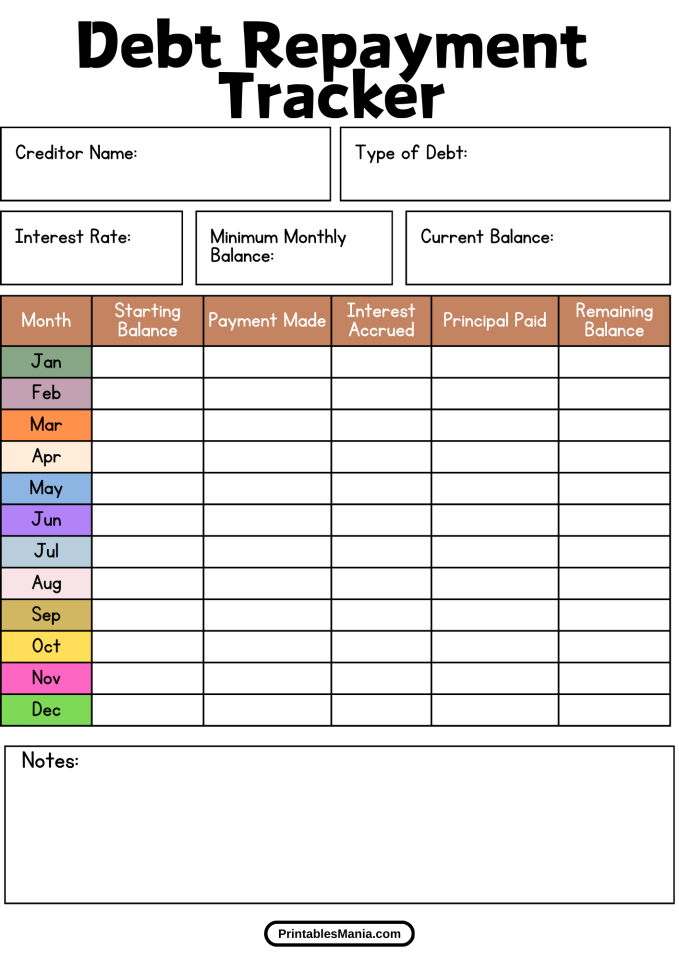 Debt Tracker Printable - Printables Mania