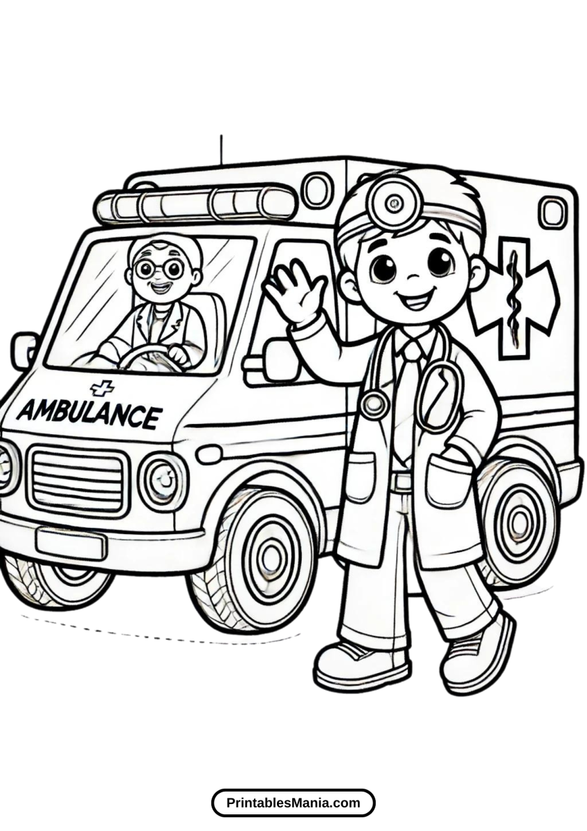 Ambulance Coloring Page - Printables Mania